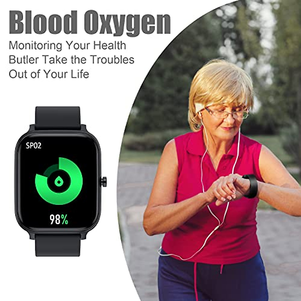 TORJALPH Smart Watch for Men Women Compatible with iPhone Samsung Android Phone 1.69 inch Full Touch Screen IP68 Waterproof Bluetooh Fitness Tracker Heart Rate / Sleep Monitor, Black