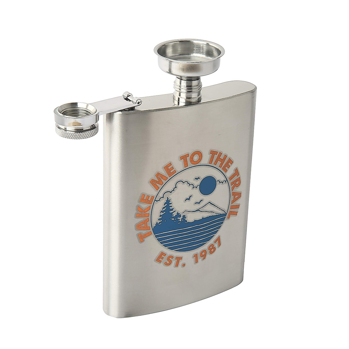 TUGG Ozark Trail 7.5oz Stainless Steel Flask with Attached Cap and Easy-pour Funnel (Take Me to the Trail)