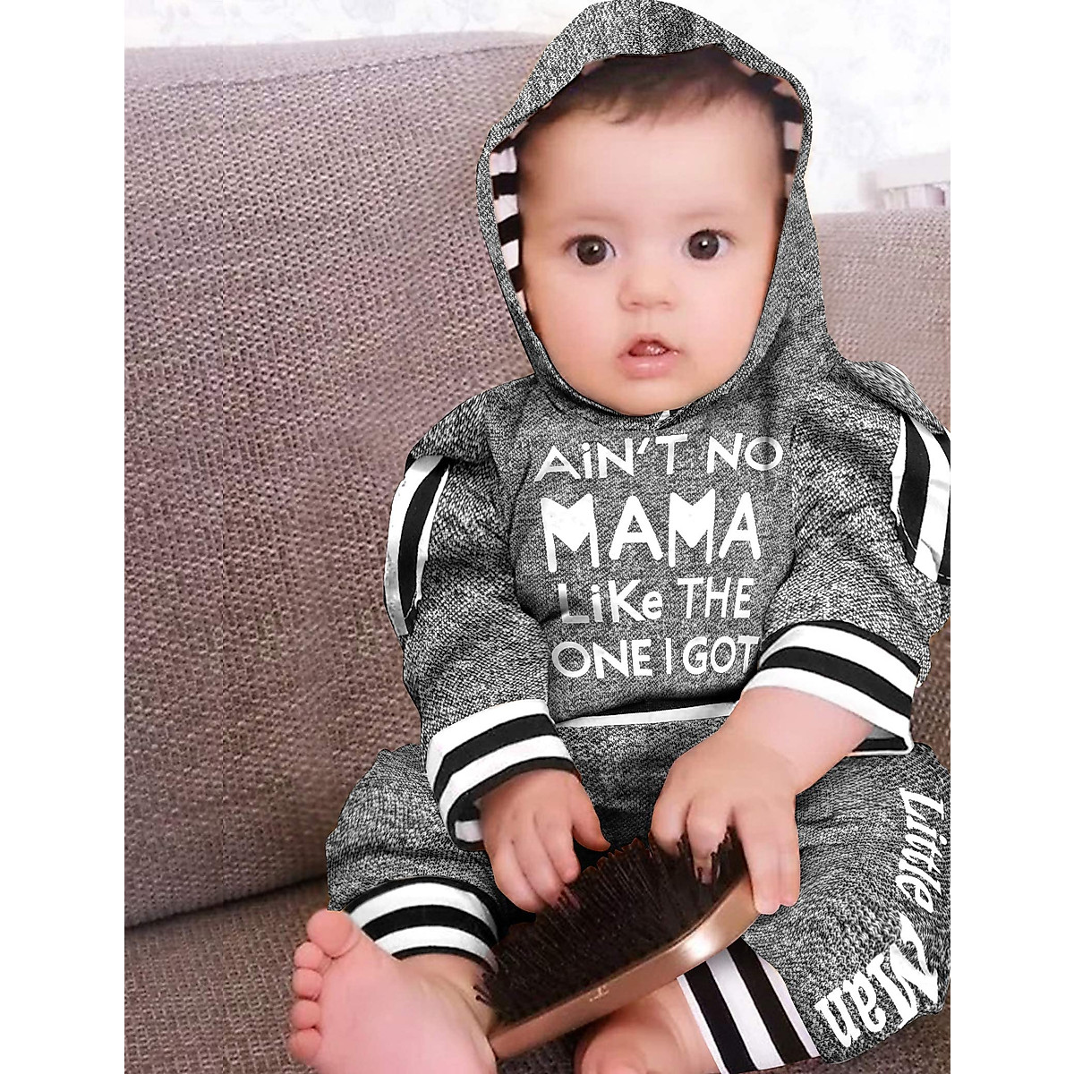 Fommy Baby Boy Clothes 0-3 Months boy clothes Letter Print Hoodies+Little Man Stripe Long Pants 2PCS Infant Boy Outfit Baby Boy Stuff Gifts Clothing Set