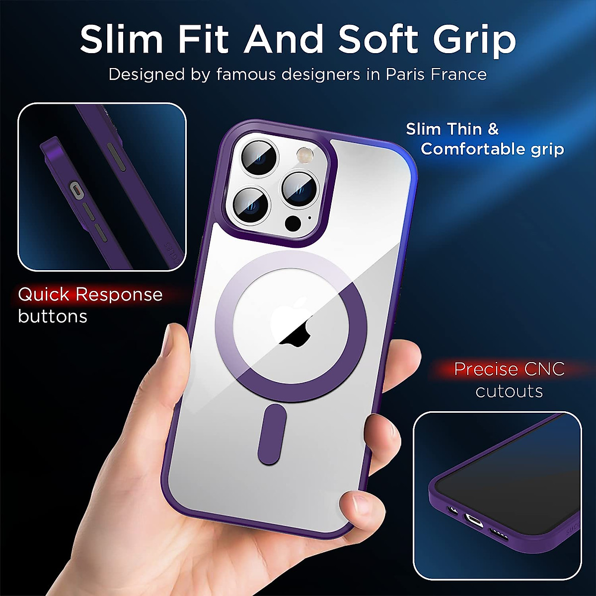 SUCGLES for iPhone 14 Pro Max Case with MagSafe [Ultra Strong Magnetic] [12FT Military Drop Protection] [Shockproof Bumper] Slim Thin Mag Safe Promax Phone Cover for Apple 14pro Max (Deep Purple)