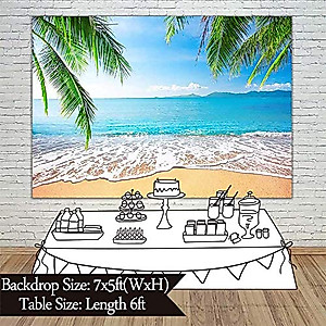 Allenjoy 7x5ft Tropical Beach Background Summer Luau Palm Leaves Ocean Island Seaside Scene Wedding Photography Backdrop Baby Birthday Bridal Shower Party Decoration Banner Photo Booth Props