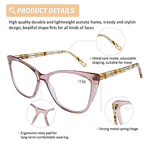 DOOViC Computer Reading Glasses Blue Light Blocking Anti Eyestrain Fashion Cat Eye Spring Hinge Readers for Women 1.5 Strength