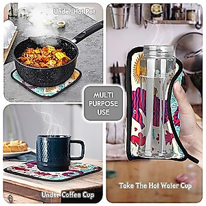 Cartoon Marine Seahorse Love Coral Oven Mitts and Pot Holders Sets of 2 Heat Resistant Non-Slip Kitchen Gloves Hot Pads with Inner Cotton Layer for Cooking BBQ Baking Grilling