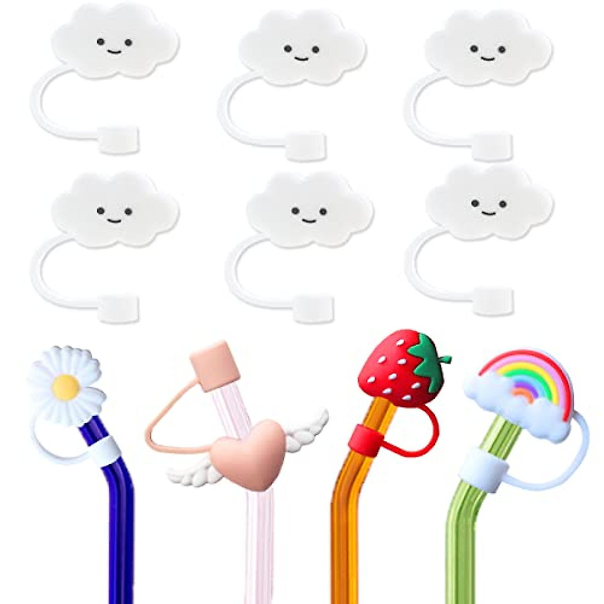 10 Pcs Silicone Straw Cover Cap, Reusable Drinking Straw Caps Lids Dust-Proof, Cloud Shape Straw Protector for 6-8 mm Cute Straw Plugs Trave Home Outdoor (Multi)
