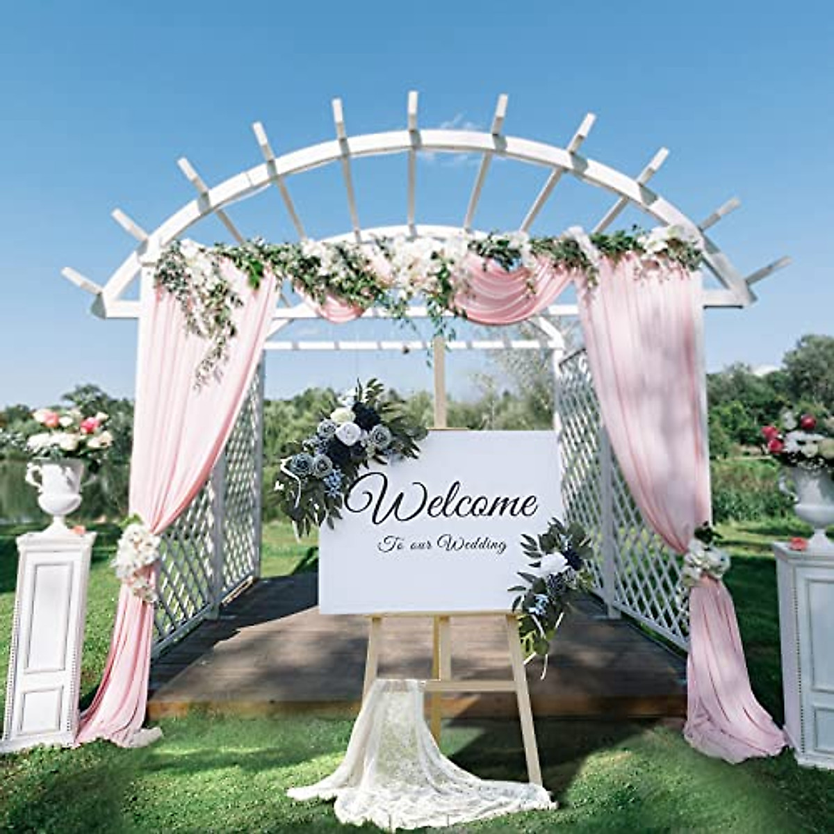 mankayoo Artificial Flower Swag Wedding Arch Flowers (Pack of 2) for Wedding Welcome Reception Ceremony Signs and Entrance Backdrop Floral Swag Decoration (Dusty Blue)