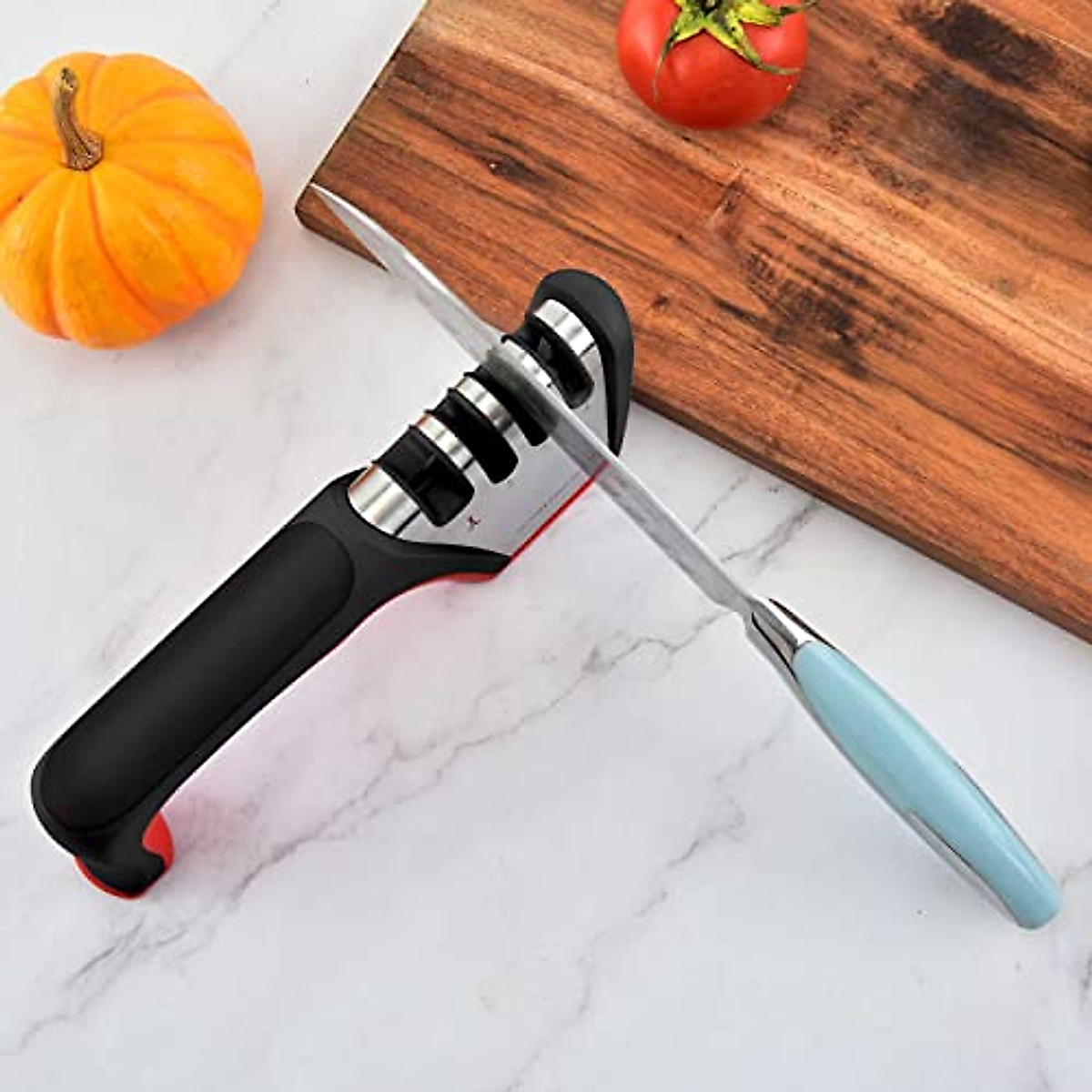 Mueller 4-in-1, 4-Stage Best Knife Sharpener for Hunting, Heavy Duty Diamond Blade Really Works for Ceramic, Steel Knives and Scissors