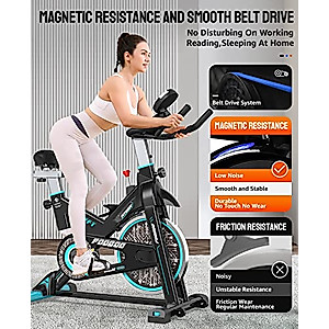 pooboo Magnetic Resistance Indoor Cycling Bike, Belt Drive Indoor Exercise Bike Stationary LCD Monitor with Ipad Mount ＆Comfortable Seat Cushion for Home Cardio Workout Cycle Bike Training Upgraded Version