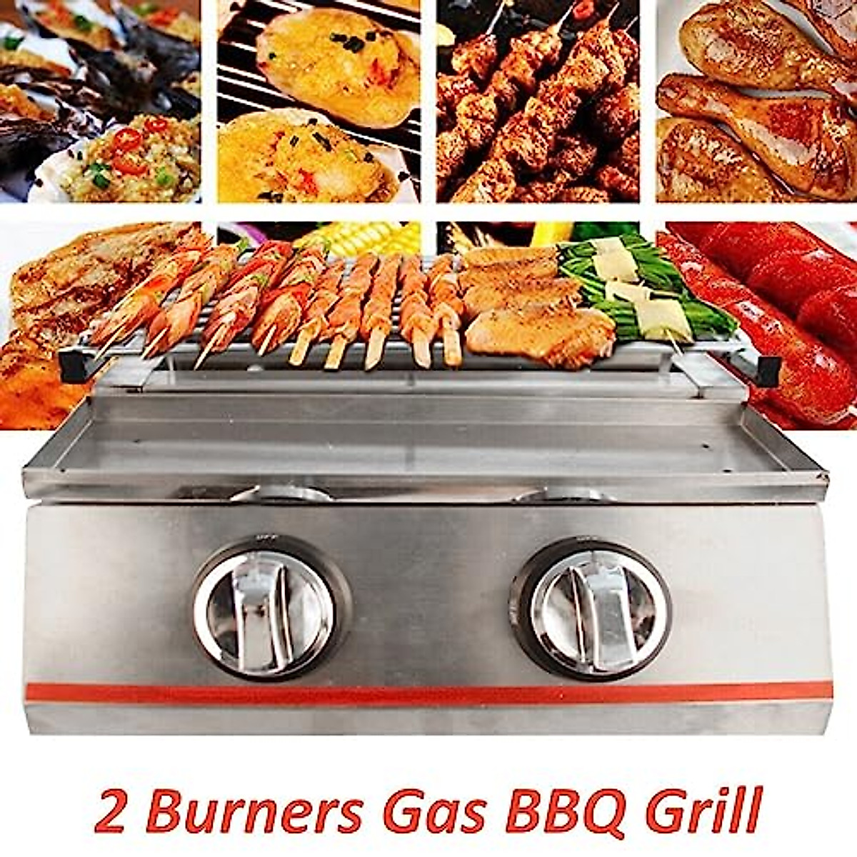 RustyVioum 2 Burner Gas Bbq Grill, Portable Table Top Smokeless Gas Grill, Stainless Steel Portable Grill Cooker for Outdoor Cooking Party Sliver