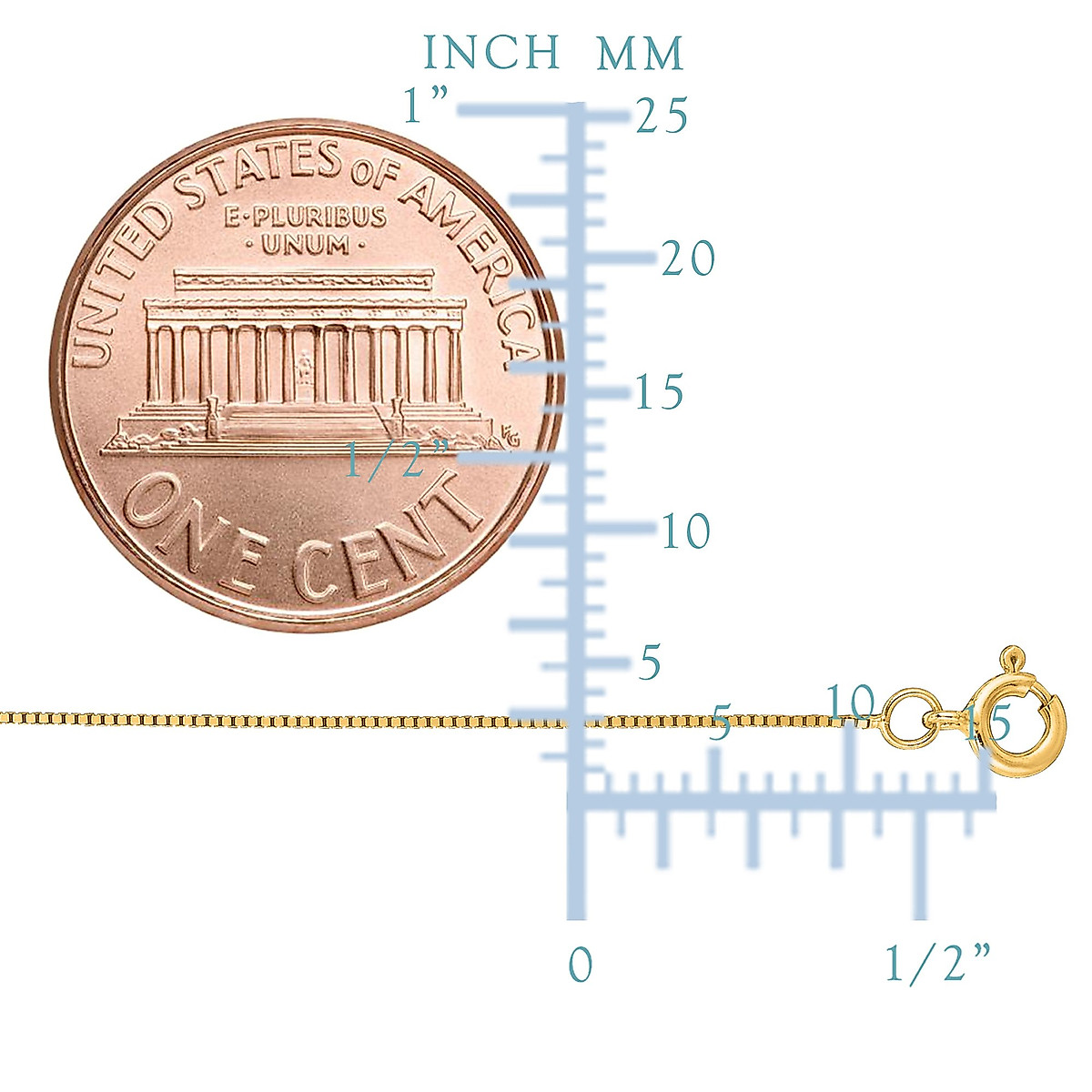 Jewelry Affairs 14k Real Solid Gold Mirror Box Chain Necklace, 0.45mm (20 Inches)