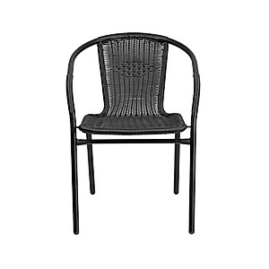 Saranya 18 Shop New Black 2 Pack Chair Frame Finish Rattan Indoor or Outdoor Dark Patio Bamboo-Aluminum Series Restaurant Kitchen Home Hotel Metal 23.5" D x 21.75" W x 28.5" H of Set