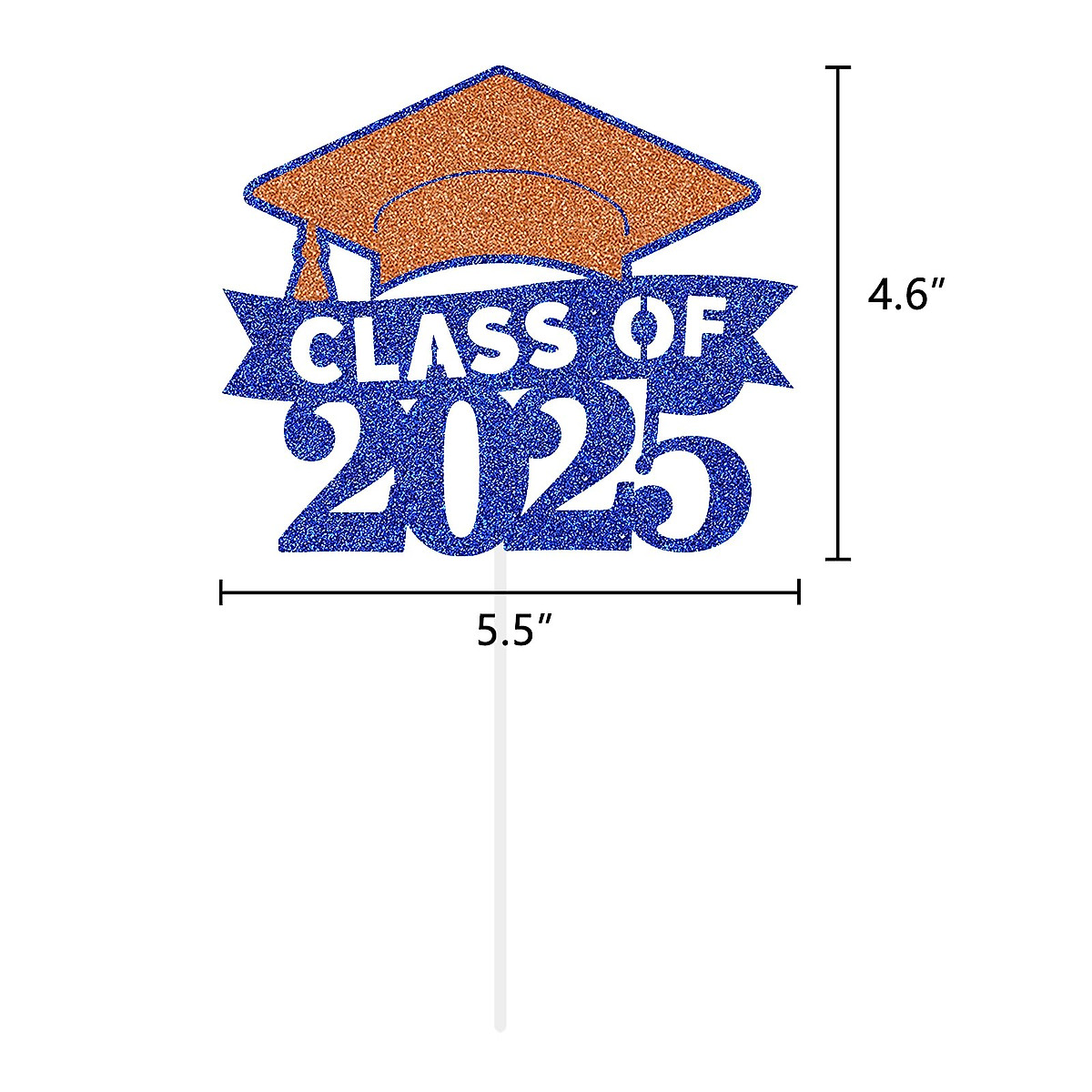 Graduation Cake Topper Congrats Grad Cupcake Toppers Kindergarten High School College University Glitter Decoration Blue Orange