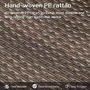 Patio Tree Outdoor Wicker Counter-Height Bar Chairs, Patio Steel Rattan Bar Stools with Removable Cushion, Set of 2