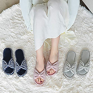 DL Women's Memory Foam Open Toe Slide Slippers with Cute Bow and Cozy Terry Lining, Slip-on House Shoes Spa Mules Sandals with Indoor Outdoor Rubber Sole, Gray, 9-10