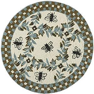 SAFAVIEH Chelsea Collection 4' Round Ivory/Blue HK55G Hand-Hooked French Country Wool Area Rug