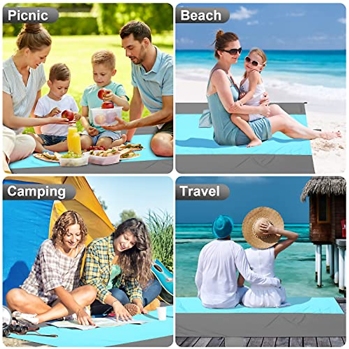 Buheco Beach Blanket Waterproof Sandproof Oversized Beach Mat Sand Free 10x9ft with 4 Stakes and 8 Pockets-Outdoor Extra Large Foldable Lightweight Picnic Blanket for Vacation-Camping-Hiking-Travel