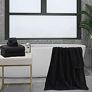 Junsey Bathroom Towels Set of 4, 35x70 Inches Extra Large Bath Towels Oversized 600 GSM Shower Towels Quick Dry Ultra Soft Absorbent Bath Towels Sheet for Bathroom Hotel Spa Black