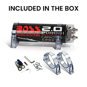 BOSS Audio Systems CPBK2 Car Capacitor - 2 Farad, Energy Storage, Enhance Bass From Stereo, 3 Digit Voltage Display, Charging Status LED