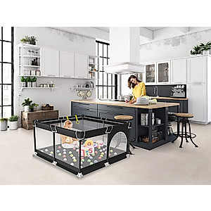 DJEDJEO Baby Playpen for Toddlers, Playard for Baby, Baby Gate Playpen, Indoor & Outdoor Kids Activity Center, Sturdy Safety Play Yard with Hand Rings(Black,50”×50”)