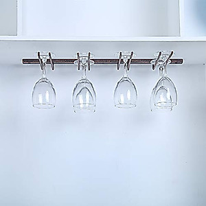 TIANGU Under Cabinet Wine Glass Rack,Stemware Rack Holds up to 8 Wine Glass,Hanging Wine Glass Holder,Metal Wine Glass Hanger,Glasses Organizer for Home Bar Kitchen(Bronze)