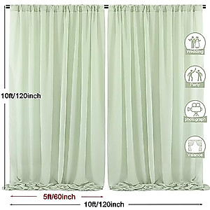 Sage Green Chiffon Sheer Backdrop Curtain for Wedding, Parties, Sage Green Arch Drapes for Backdrop Decoration,Wrinkle-Free 10ft x 10ft