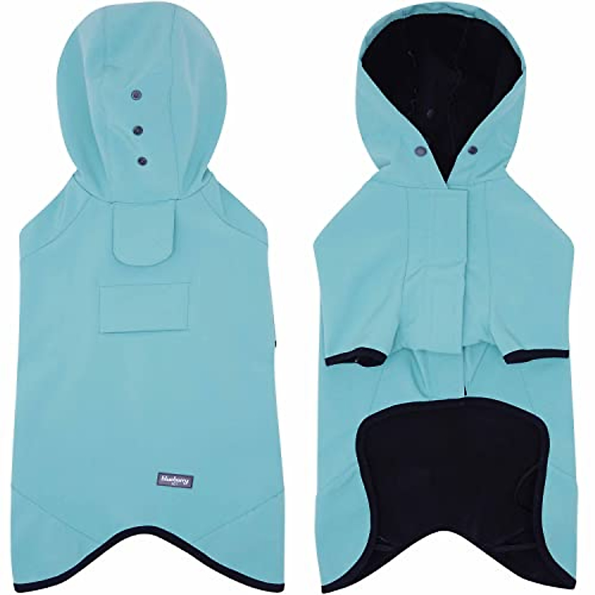 Blueberry Pet 2023 New 14" Waterproof Dog Softshell Jacket, Hooded Raincoat and Windbreaker with Leash & Harness Hole, Blue Turquoise, Outdoor Rain Gear for Dogs