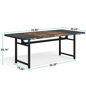 Tribesigns 6FT Conference Table, 70.8" W x 35.43" D Meeting Room Table Boardroom Desk for Office Conference Room, Splicing Board with Heavy Duty Metal Frame, Rustic Brown/Black