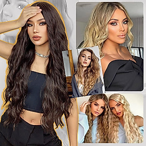YOGFIT Clip in Long Wavy Synthetic Hair Extension 24 Inch 6PCS Balayage Blonde with Light Blonde Tips Thick Hairpieces Natural Soft Synthetic Fiber Double Weft for Women