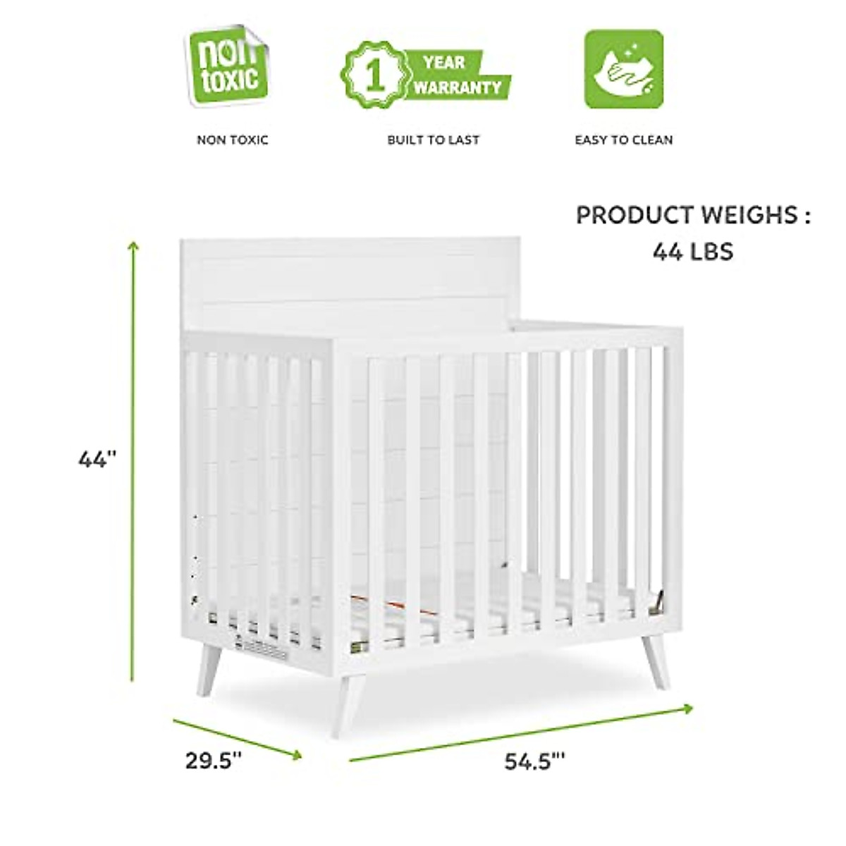 Sweetpea Baby Lexington 4-in-1 Convertible Mini Crib in White, JPMA & Greenguard Gold Certified, Made with Sustainable New Zealand Pinewood, Non-Toxic Finishes