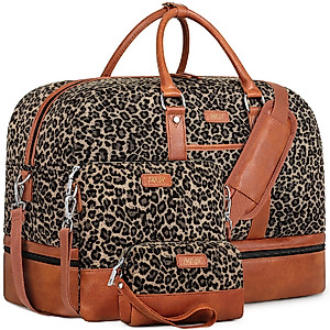 Weekender Bags for Women, Large Overnight Bag Canvas Travel Duffel Bag Carry On Tote with Shoe Compartment 21" 3Pcs Set