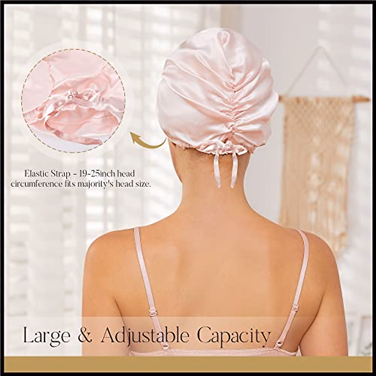 ennva 22 Momme 100% Silk Sleep Cap 2-Layered Night Hair Bonnet - Sleeping Cap for Curly Hair -Head Wrap for Maximum Moisture Pink