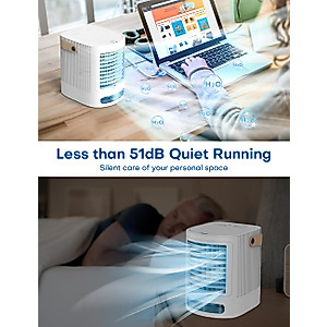 FANCOLE Mini Air Conditioner, Personal Air Cooler w/ 7-Color Night Light, 3-Level Humidify, 3 Speeds,USB Powered Evaporative Air Cooler, Small Desktop Air Conditioner Portable for Room Bedroom Office