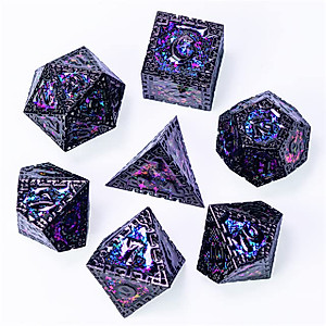 Ancient Dark Evil Elves Rune DND Metal Dice Set for Dungeons and Dragons Gifts, D&D, D and D, Pathfinder, Accessories, D20, Polyhedral, Resin Dice, Metal, Dice Tray, Tower, Bag, Box