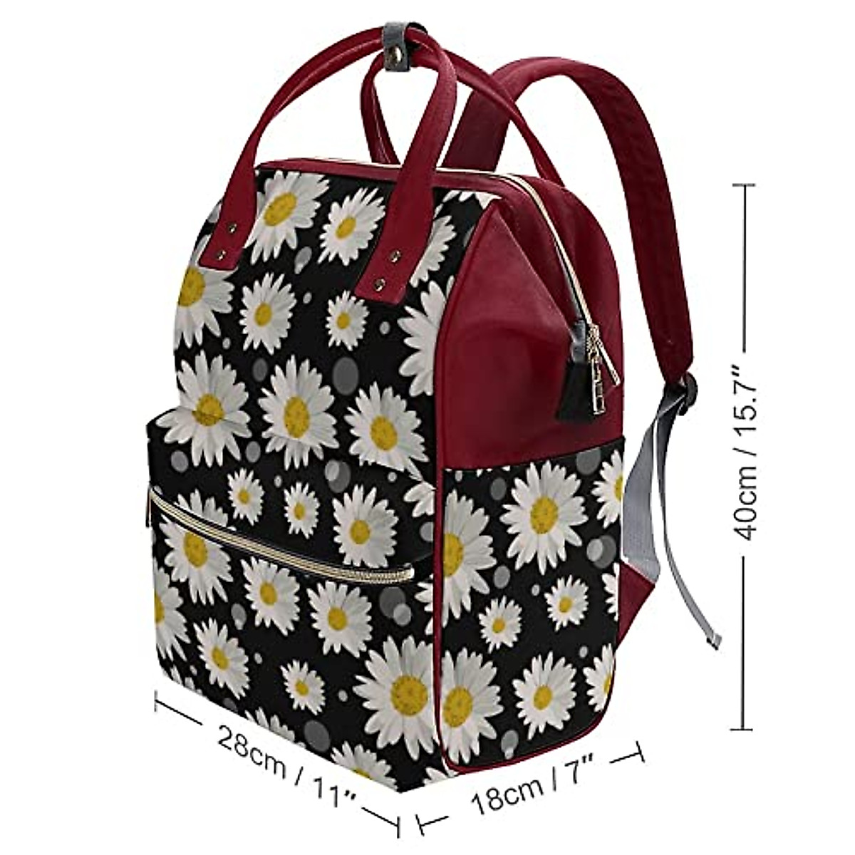 White Daisies Diaper Bag Backpack Large Capacity Mommy Bags Multifunction Nappy Bag Travel Back Pack Red-Style