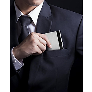 MaxGear Metal Business Card Holder for Men & Women, Professional Stainless Steel Card Case for Business Cards, Slim Purse Name Cards Holders with Interior Lining, Buckle Style Shut, Silver Mirror