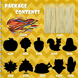 60PCS Thanksgiving Rainbow Scratch Art, Fall Paper Crafts for Kids, Thanksgiving Day Pumpkin Maple Turkey Hanging Ornament Decorations, Art Craft Supplies for Home Tree Classroom Decor