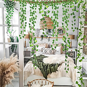 CQURE 30Pack 256Ft Artificial Ivy Fake Vines,Ivy Garland Greenery Garland Fake Hanging Plants Vines Aesthetic Green Leaves for Bedroom Wedding Party Garden Wall Room Decor