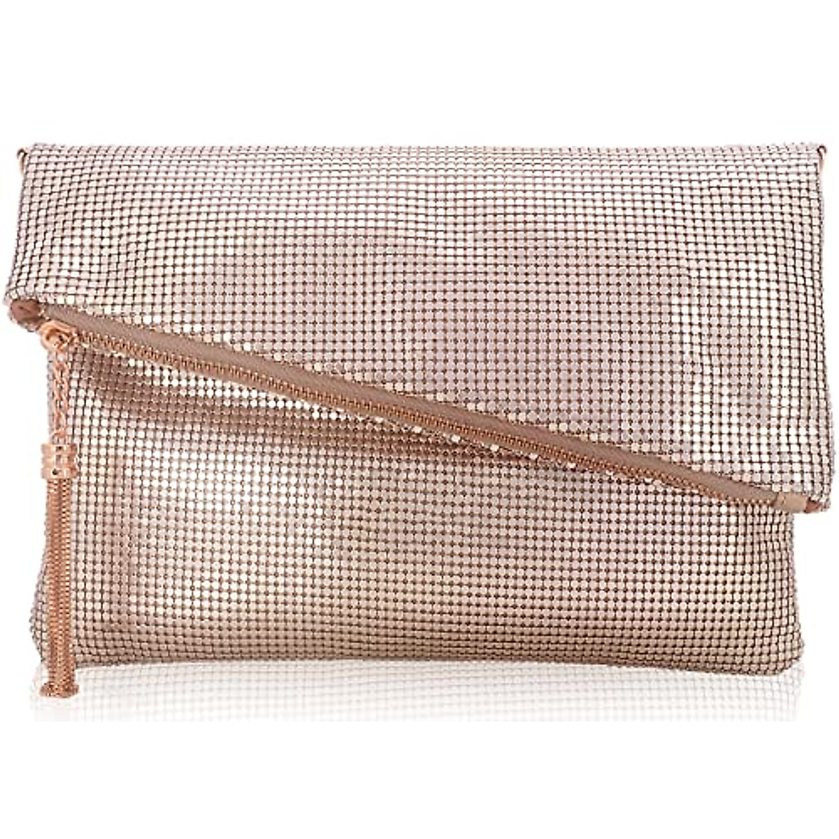 Venoline Large Metal Mesh Evening Clutch Bag Convertible Handbag Tassel Purse Rose Gold