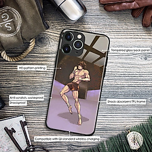 HEMINJYJEF Japanese Anime Anti-Drop Shell Cover Manga Pattern Non-Slip Glossy Glass Cell Phone Protective Case (for iPhone 11 Pro Max,Baki Hanma)
