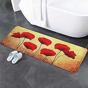 Libaoge Kitchen Mat Rug 1 PCS Red Flowers Under Sunset Runner Rug Anti-Fatigue Comfort Memory Foam Standing Mat Non-Slip Floor Door Mat for Bathroom Bedroom 20x47in