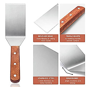 Stainless Steel Metal Spatula Burger Turner Spatula,Burger Flippers,Solid Cooking Spatula,Perforated Cooking Spatula and Griddle Spatula，Hamburger Turner with wooden handle for Barbecue, Steak, Pizza