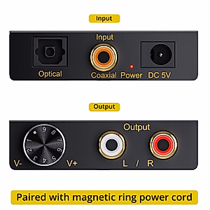 PROZOR DAC Converter 192Khz Digital to Analog Audio Decoder with Volume Control Support 5.1CH DTS Dolly-AC3 Coaxial SPDIF Toslink Optical to RCA Adapter for HDTV Blu-ray DVD PS3 Home Cinema System