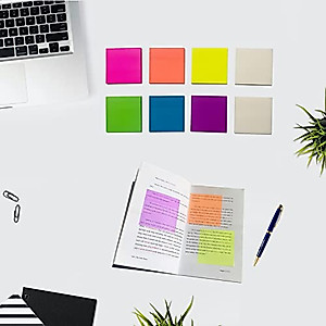 iKyce 400 Sheets Transparent Sticky Notes， 3 x 3 inch Clear Self-Sticky Annotation, Waterproof Translucent Color Memo Pad, See Through Office & School Supplies, 50 Sheets Per Pad , 8 Pads in Total