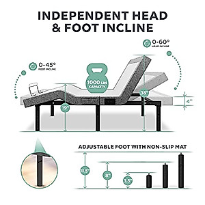 Renanim Adjustable Bed Frame with 12" Mattress Included Electric Massage - USB, Under Bed Light, Luxury Cooling Gel Memory Foam Mattress, App Control, Zero Gravity, Head and Foot Incline Base Twin XL