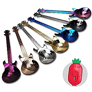 Guitar Dessert Spoons Coffee Teaspoons Set, Stainless Steel Colorful Dessert Spoons, Cute Demitasse Tea Scoop for Stirring Drink Mixing Milkshake Jam(Lucky 7)