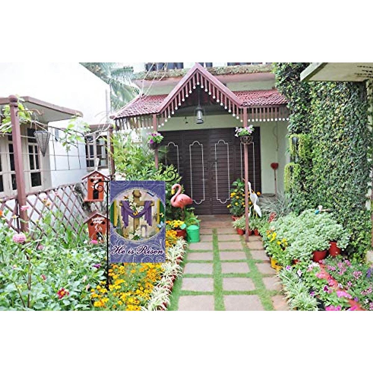 YaoChong He is Risen Easter Cross Lily Garden Flag,Spring House Yard Decorative Double Sided Flag 12.5 x 18 Inch