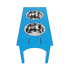 WO Westin Outdoor Elevated Pet Stand Feeder for Kitten Cats Dogs Puppy, Removable Stainless Steel Food Bowls, UV and Weather Resistant, Poly Lumber Made, Modern Style (Pacific Blue)