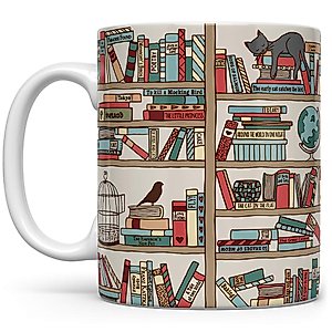 Book Coffee Mug, Book Lover Gift, Bookish Gifts, Librarian Mug, Bookworm Mug, Gift for Bibliophile, Books and Cats (11oz)