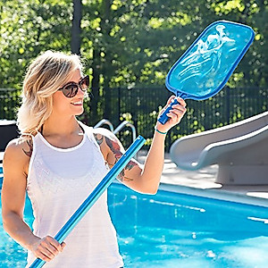 SharkBlu Plastic Pool Skimmer Net with Universal EZ-Clip Attachment for Easy Replacement, Leaf Skim Nets for Cleaning Swimming Pools, Telescopic Pole Not Included, Blue - 17.5 x 11.5 x 1.5 inches