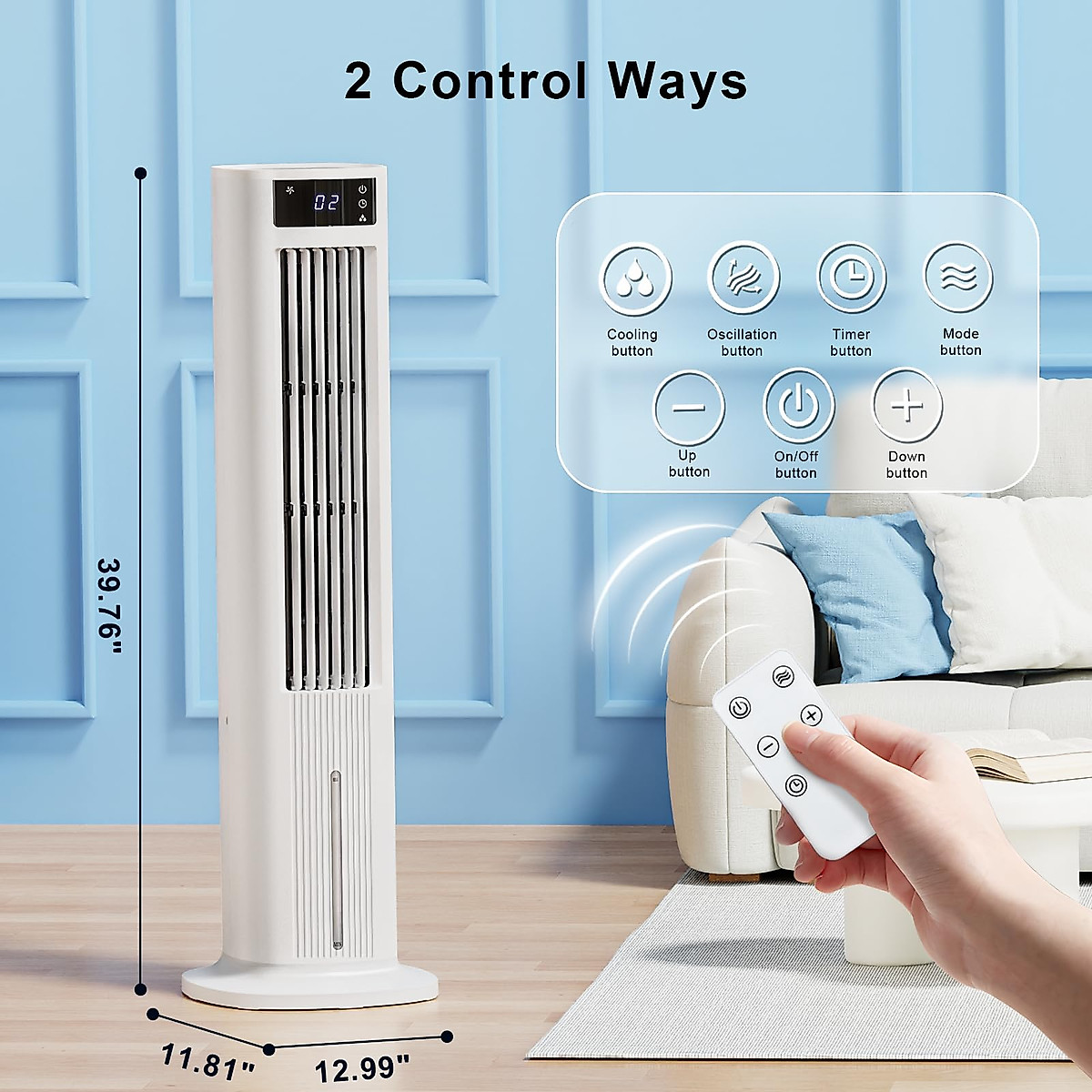 Antarctic Star Evaporative Air Cooler, 40" Cooling Fan that Blow Cold Air, Swamp Cooler with 80° Oscillation, Bladeless Tower Fan for Home, Office, Removable Water Tank, 24H Timer, Remote Control