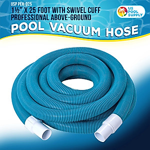 U.S. Pool Supply 1-1/2" x 25 Foot Professional Above Ground Swimming Pool Vacuum Hose with Swivel Cuff - Removable Cuff, Cut to Fit - Compatible with Filter Pumps, Filtration Systems, Chlorinators